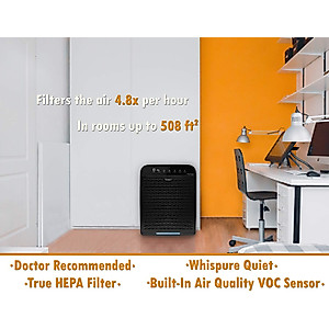 Whirlpool WPPRO2000B Whispure True Hepa Air Purifier, Activated Carbon, 508 Sq ft, Smart Auto Mode, Ideal For Allergies, Odors, Pet Dander, Mold, Smoke, Wildfire & Germs - Slate Black