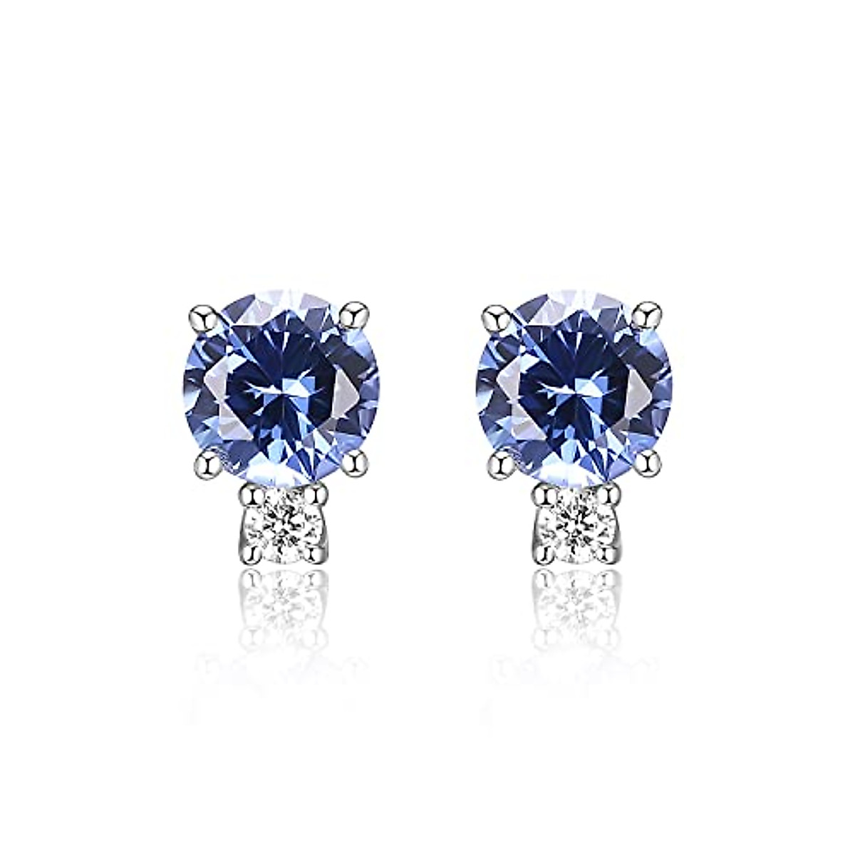 Amazon Essentials Platinum Over Sterling Silver Created Blue Sapphire and 1/10th Carat Total Weight Lab Grown Diamond Two Stone Stud Earrings (previously Amazon Collection)