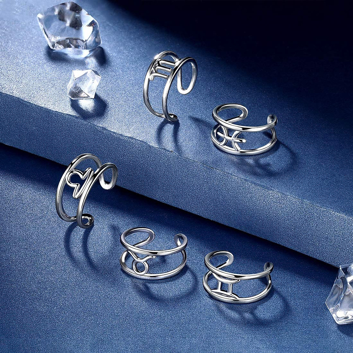 beautlace Taurus Adjustable Ring Constellation Astrology Silver Plated Opening Statement Horoscope Zodiac Ring for Women Men Jewelry Gift KR0002J-W