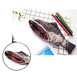 Interesting New Fish Shaped Pencil Case, 2024 Waterproof Stationery Pouch, Soft Stain-Resistant Quirky Zippered Fish Coin purse Storage bag, Lifelike Fish Pencil Pouch School Office Supplies (E)