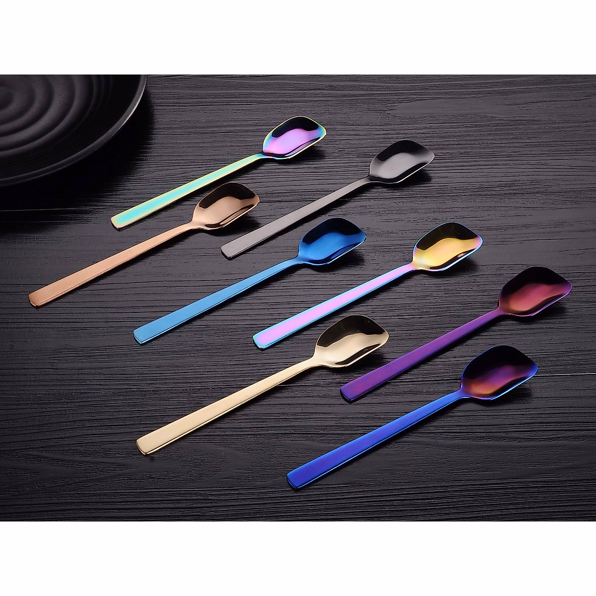 GoGeiLi Yogurt Spoon, Stainless Steel Gelato/Ice Cream Spoon, Multi-color Fruit Spoon, Dessert Spoon, 6.4-inch, Set of 6