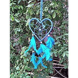 FIKIMOS Dream Catchers Wall Decor, Handmade Feather Bedroom Home Car Decor Nursery Room Hanging Decoration (3" Blue Heart)