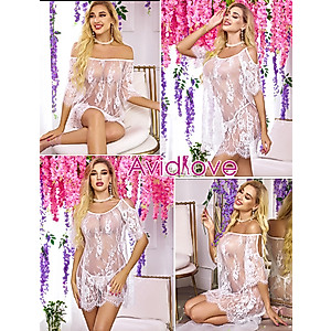 Avidlove Lingerie for Women Sexy Lingerie Cold Shoulder Eyelash Lace Babydoll(White,M)