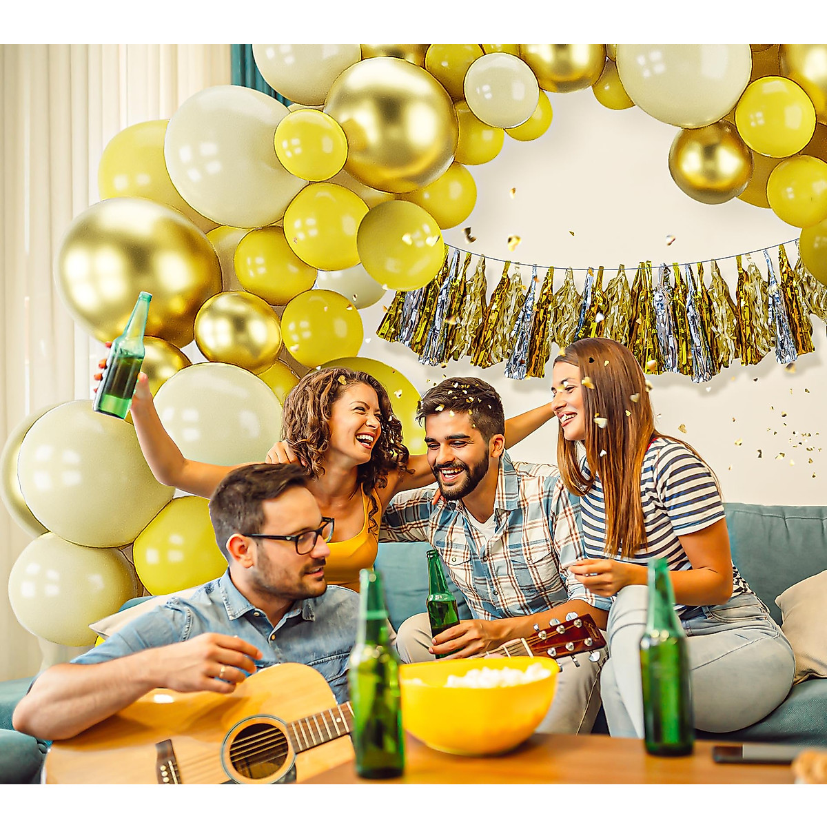 Yellow and Gold Balloons Arch Garland Kit-143Pcs Macaron Yellow Balloons for Birthday Anniversary New Years Baby Shower Graduation Engagement Wedding Party Decoration