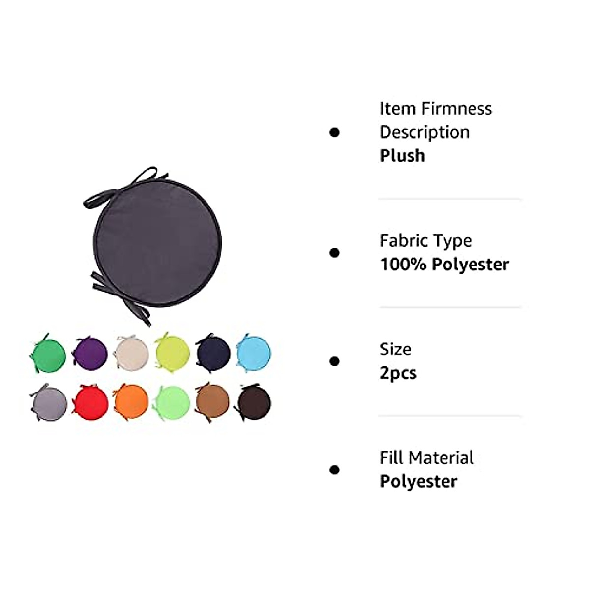 RAILONCH Indoor/Outdoor Chair Pads Round Seat Cushions Garden Patio Home Cushions - Diameter 38cm (2pcs,Dark Grey)