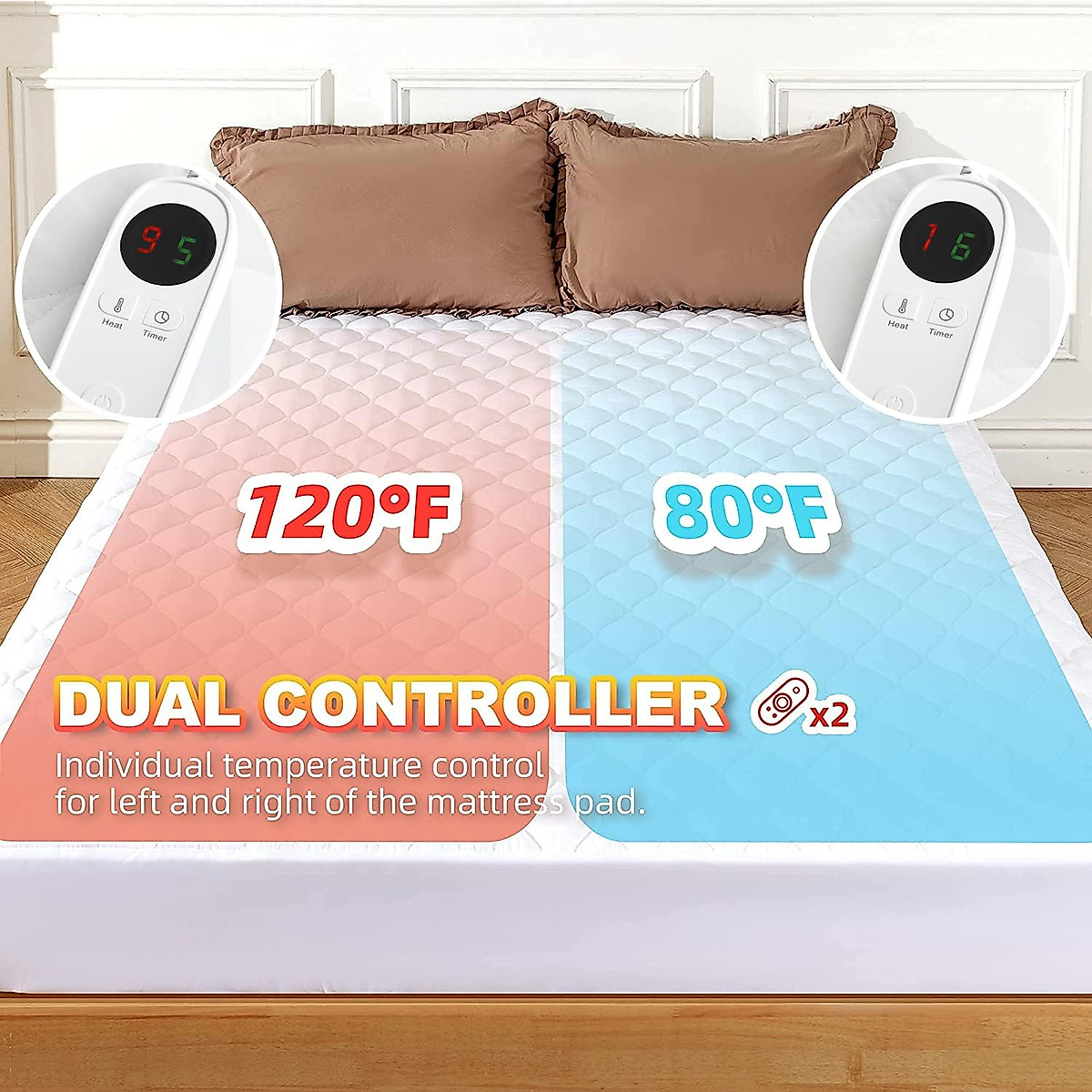 Heated Mattress Pad California King Size with 9 Heat Settings Controller Quilted Electric Mattress Pad Fit Up to 21 Inch