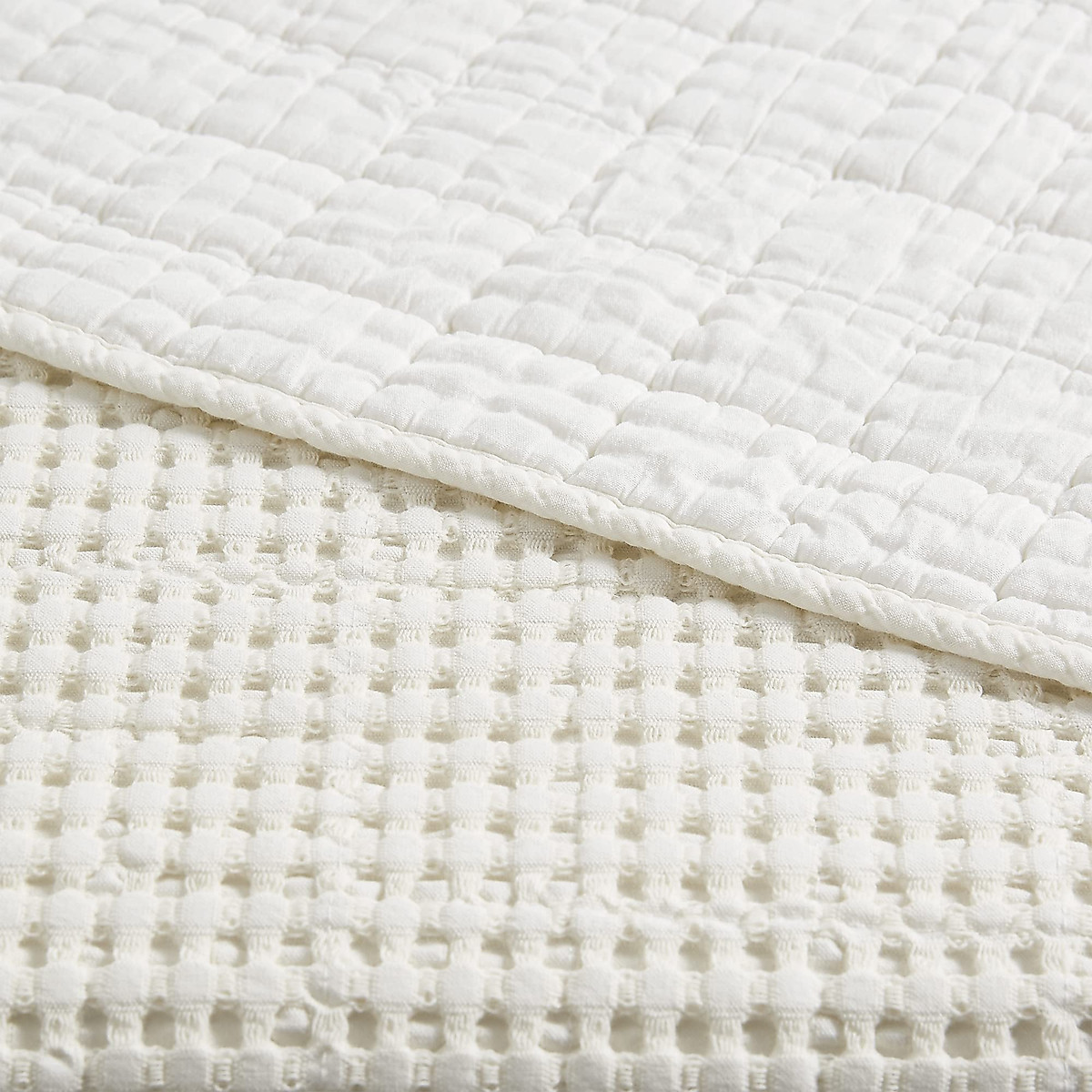 Levtex Home - Mills Waffle - Full/Queen Quilt Set - Cream Cotton Waffle - Quilt Size (88 x 92in.), Sham Size (26 x 20in.)