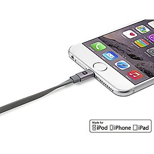 Monoprice Apple MFi Certified Flat Lightning to USB Charge & Sync Cable - 3 Feet - Black | iPhone X, 8, 8 Plus, 7, 7 Plus, 6, 6 Plus, 5S - Cabernet Series