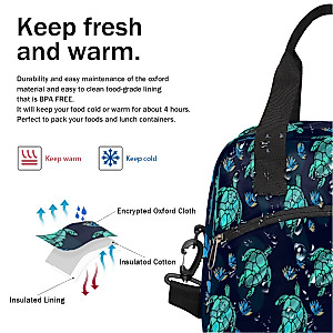 Insulated Lunch Bag for Women Men Teal Turtle Ocean Animal Nautical Floral Lunch Box Reusable Lunch Cooler Bag Large Lunch Tote Bag for Work Picnic Travel School
