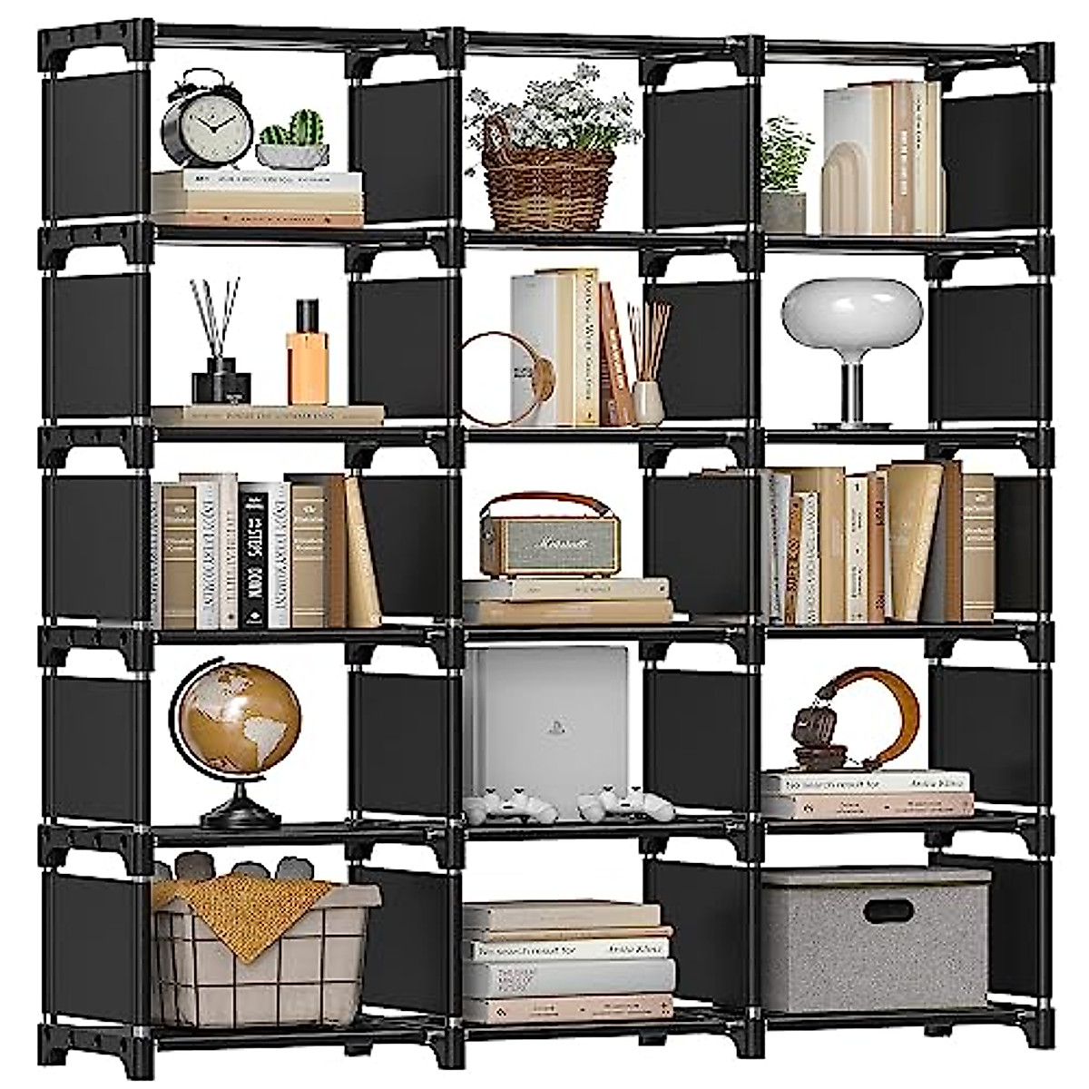 REIBII Bookshelf for Bedroom Book Shelf Organizer Bookcase Tall Book Case 15 Cube Storage Organizer Cube Shelf Black Cubby Storage Organizer Shelves for Bedroom Living Room Closet Office DIY