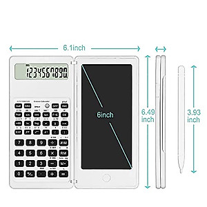 Scientific Calculator, Collapsible Engineering Calculator with Erasable Writing Tablet,10-Digit LCD Display Pocket Calculator for School Office Meeting Rooms Construction Financial(White)
