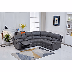 Betsy Furniture Bonded Leather Sectional in Multiple Colors, Sectional with 3 Reclining Seats, Console (Grey, Left Console Sectional)