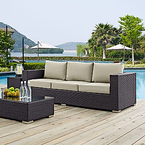 Modway Convene Wicker Rattan Outdoor Patio Sofa in Espresso Beige