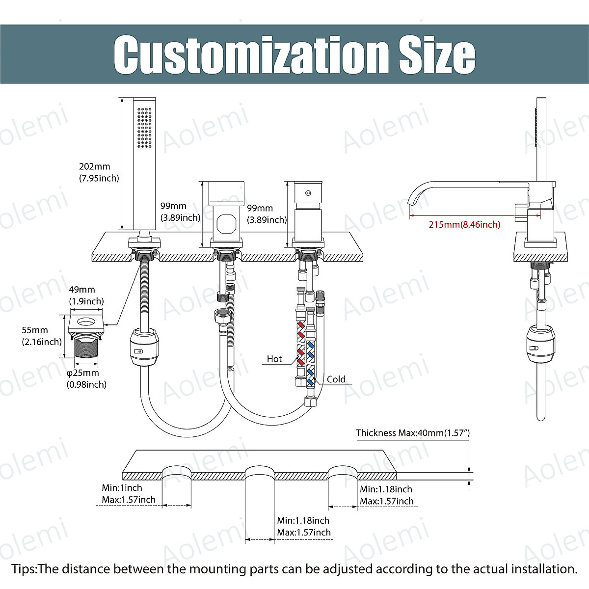 Aolemi Brushed Nickel Widespread Roman Bathtub Faucet Long Waterfall Spout Comportary Tub Filler with Handheld Spray Deck Mount Bathroom Shower Set 3 Hole Single Handle