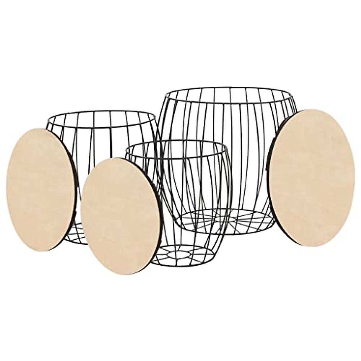 SLGSDMJ Vintage Coffee Table Set 3 Pieces Round Tabletop Furniture Side End Table with Metal Legs for Living Room, Bedroom, Office Poplar Plywood Iron