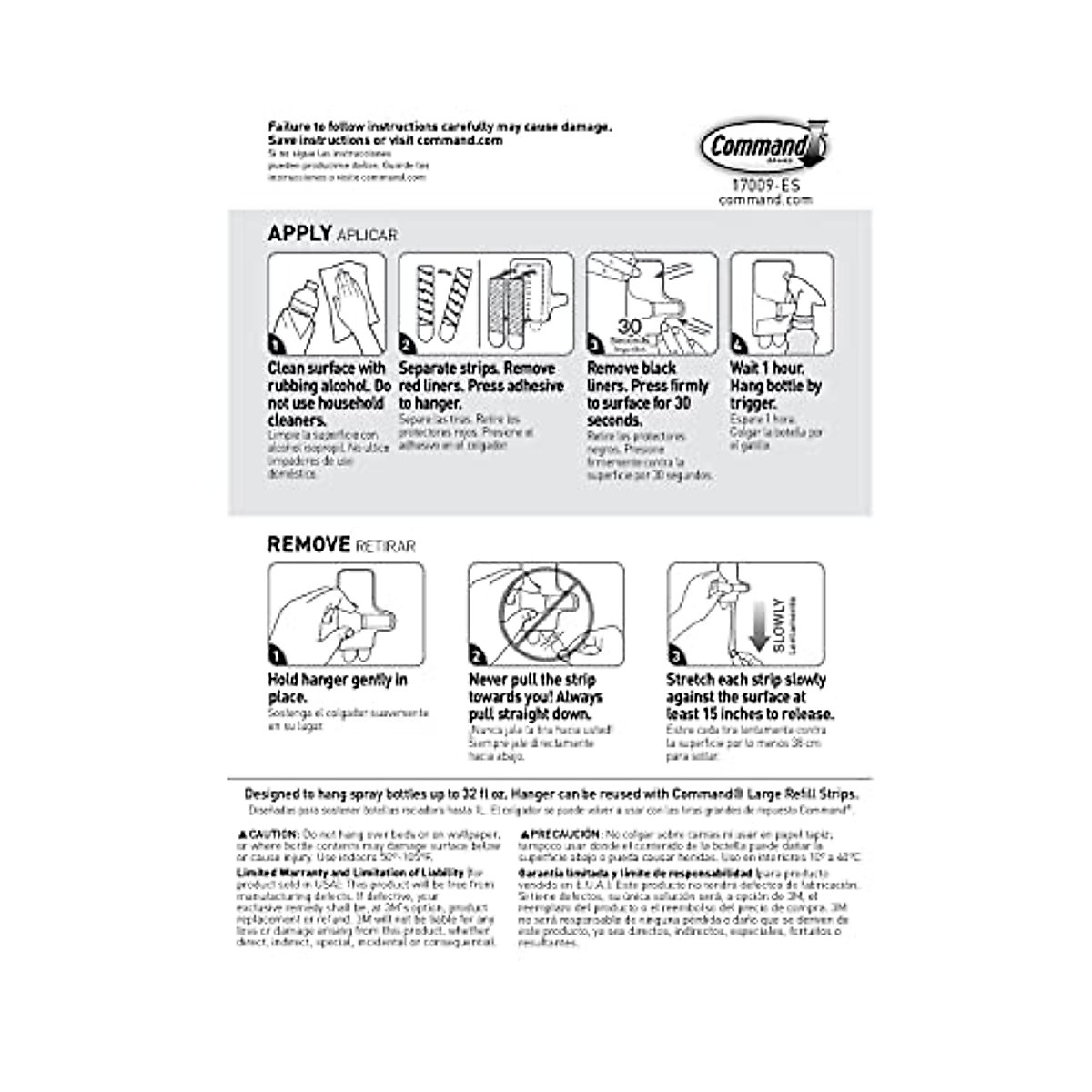 Command Spray Bottle Hanger, Total 2 Holders with 4 Command Strips, 2 Pack of 1 Hanger, Organize Damage-Free