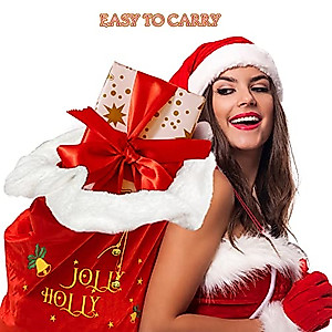 Giant Christmas Santa Sack Velvet Santa Bags for Gifts Extra Large with Cord Drawstring 25 * 36in Red Present Sack Jolly Holly