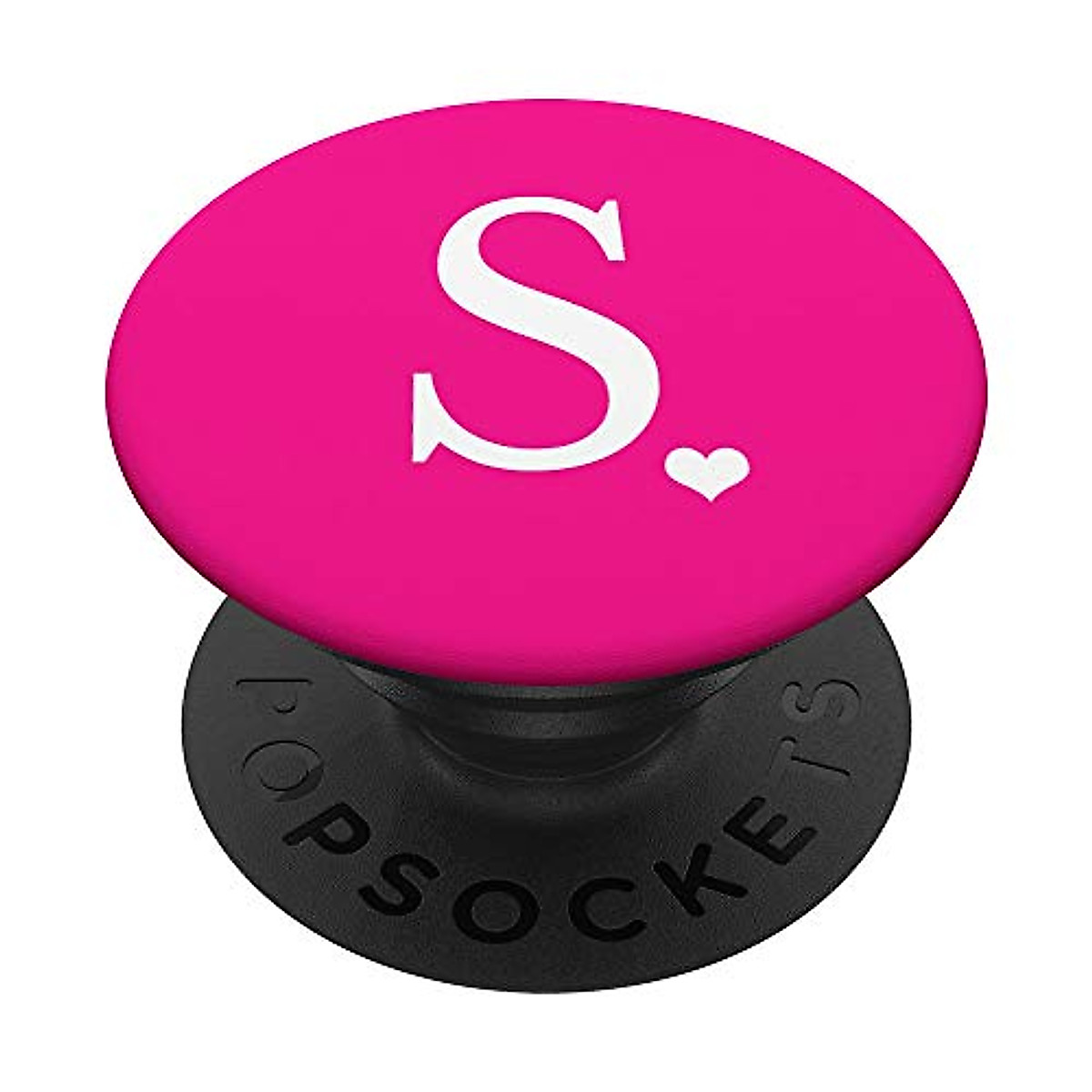 White Initial Letter S heart Monogram on Hot Pink PopSockets PopGrip: Swappable Grip for Phones & Tablets