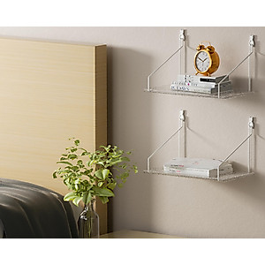 QsQueen Elevate Your Space with Acrylic Floating Shelves Set of 2 - Perfect for Bedroom, Living Room, Bathroom, Kitchen Decor-Transform Your Home Decor! Easy Install, No Drilling Required!
