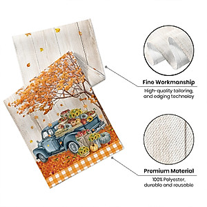 Fall Decor Thanksgiving Pumpkins Blue Truck Table Runner 72 Inches, Seasonal Fall Harvest Kitchen Dining Table Decoration for Indoor Outdoor Home Party Decor