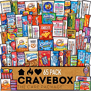 CRAVEBOX Snacks Box Variety Pack Care Package (65 Count) Finals Treats Gift Basket Boxes Pack Adults Kids Grandkids Guys Girls Women Men Boyfriend Birthday Cookies Chips Teenage Mix College Student Food Sampler Office School