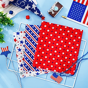 Whaline 12Pcs Patriotic Cotton Fabric Bundles 18 x 22 Inch Star Firework Fat Quarters 4th of July Quilting Patchwork Squares Independence Day Sewing Fabrics for DIY Handmade Crafting Home Party Decor