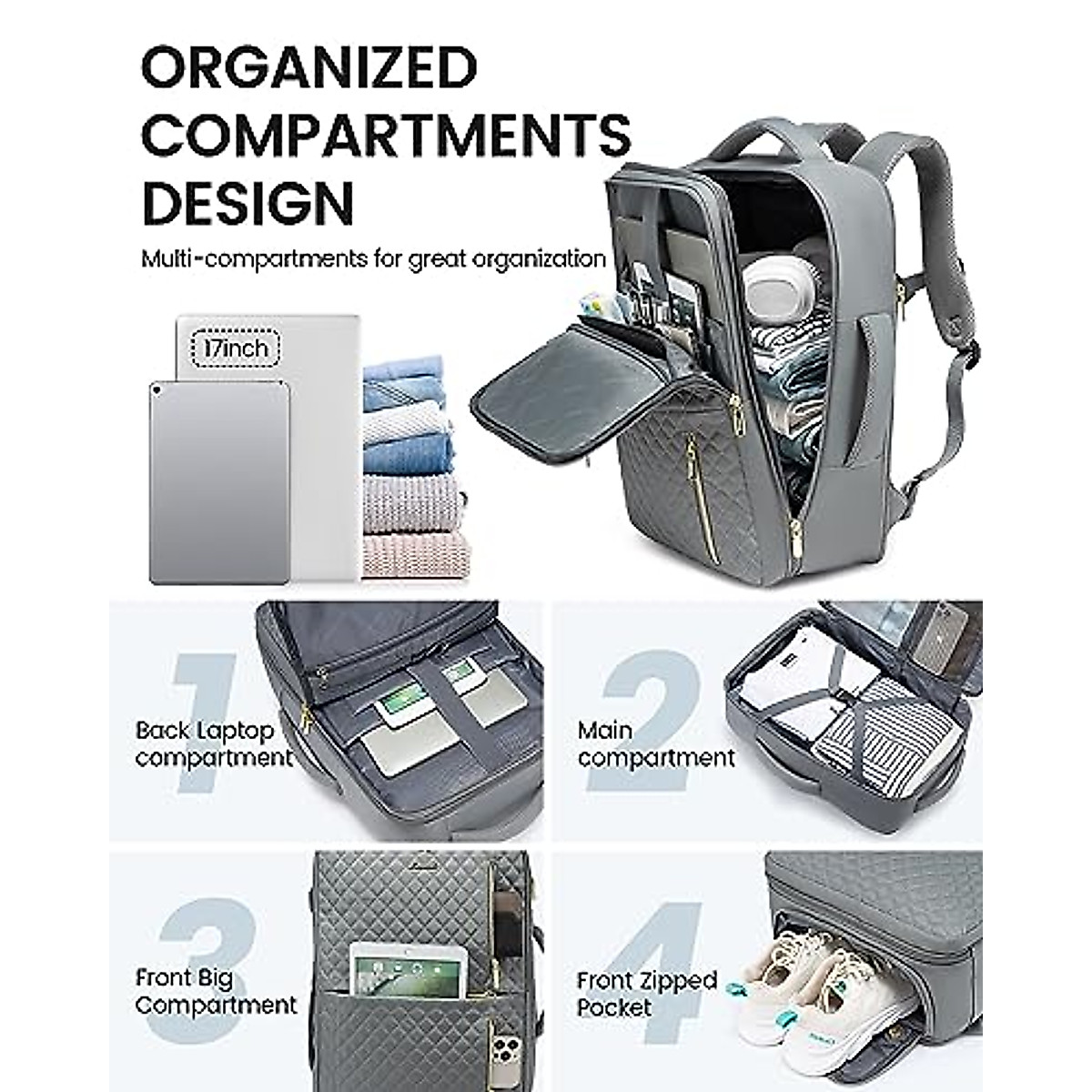 LOVEVOOK Carry On Backpack, 40L Airline Approved Travel Backpack for Women as Personal Item, Expandable 17 inch Laptop Backpack, Large Casual Daypack Waterproof Luggage Suitcase with Toiletry Bag