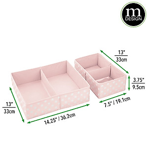 mDesign Fabric Drawer Organizer Bins, Kids/Baby Nursery Dresser, Closet, Shelf, Playroom Organization, Hold Clothes, Toys, Diapers, Bibs, Blankets, Set of 2, 6 Pack, Pink/White Polka Dot