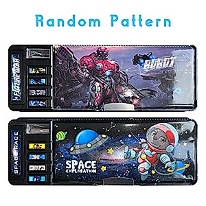 Pop Up Multifunction Pencil Case for Boys(NO LOCK), Cute Cartoon Pen Box Organizer Stationery with Sharpener, Schedule, Whiteboard, School Supplies, Best Birthday Gifts for Kids Teens-Black