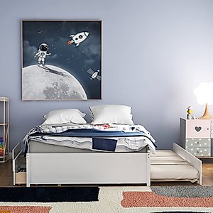 CITYLIGHT Full Bed with Trundle and Storage, Wood Platform Frame Full Bed with Trundle and Drawers, Space-Saving Full Bed for Kids, Boys, Girls, Teens, White