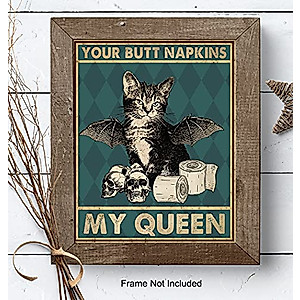 Butt Napkins - Cat Bathroom Decor for Women - Black Cat Wall Decor - Cat Wall Art - Bath Wall Decor - Funny Bathroom Decorations - Bat Wall Decor - Goth Room Decor - Gothic Home Decor - Cute Cat Gifts