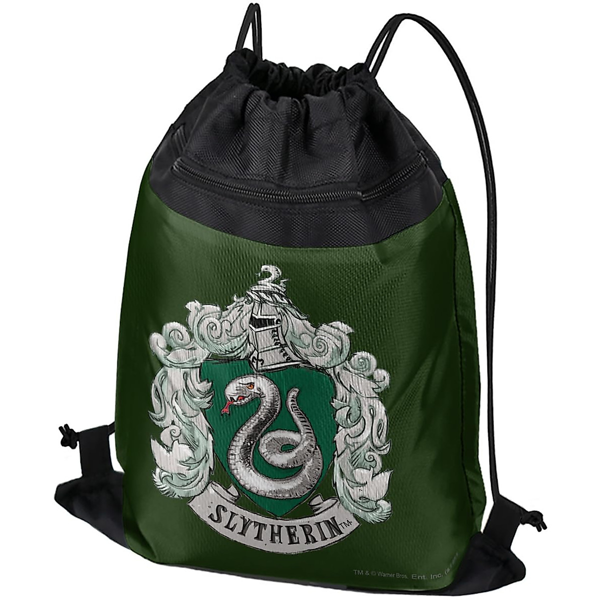 LOGOVISION Harry Potter Slytherin Painted Crest Drawstring Backpack Sports Bag Sackpack 17" x 13", Perfect for Gym, Yoga or Practice