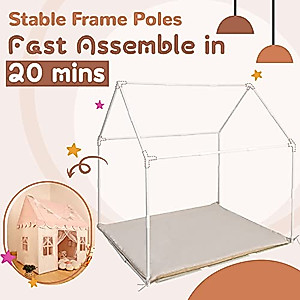 Kids Play Tent with Non-Slip Mat, Star Lights, Decorating Flag, Dots Curtains Playhouse with 4 Windows, Machine Washable, Indoor and Outdoor Play Tent for Kids, Girls, Pink, 47" x 40" x 52"