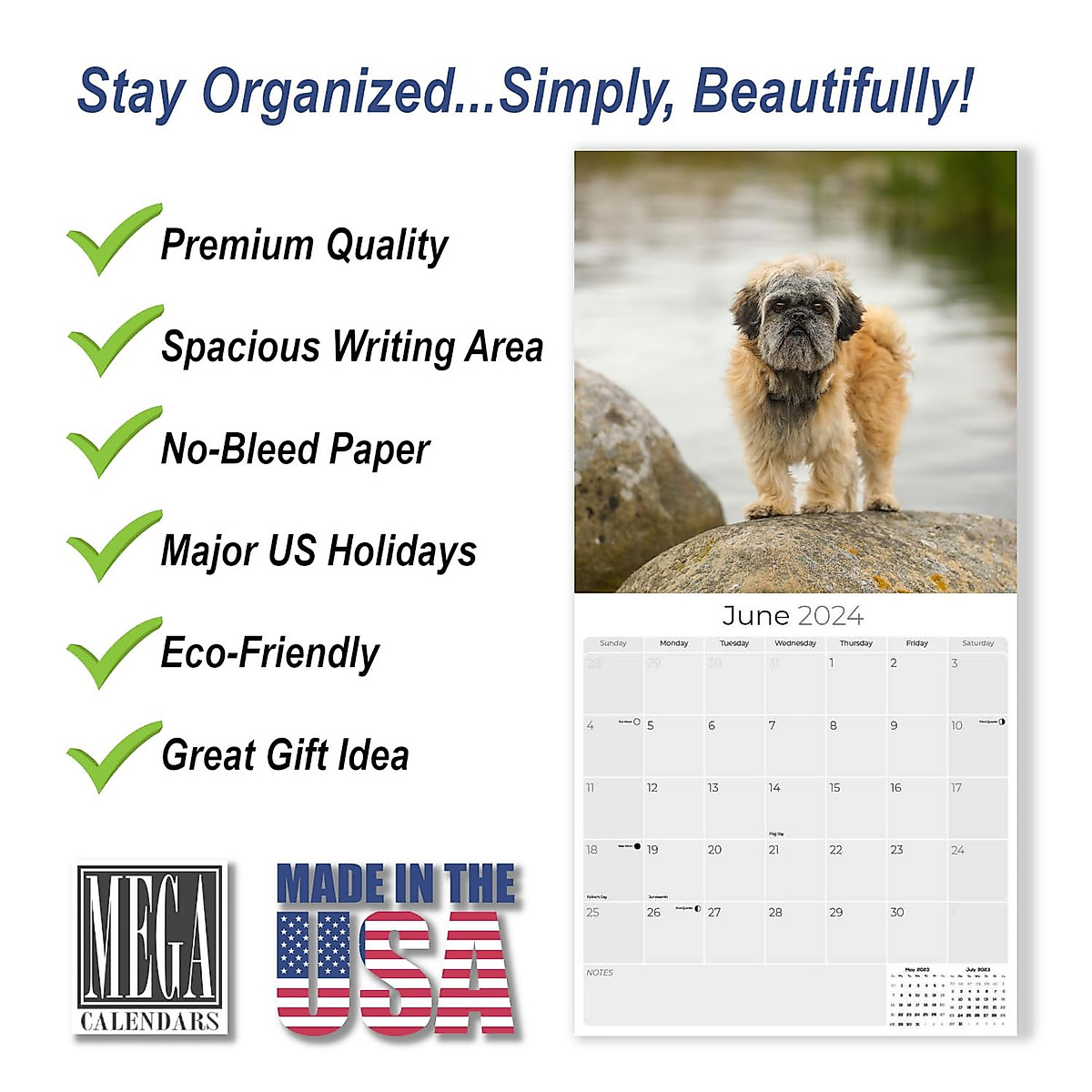 2023 2024 Shih Tzu Calendar - Dog Breed Monthly Wall Calendar - 12 x 24 Open - Thick No-Bleed Paper - Giftable - Academic Teacher's Planner Calendar Organizing & Planning - Made in USA