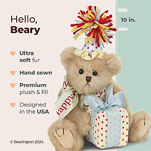 Bearington Happy Birthday Plush Suffed Animal Teddy Bear, 10"