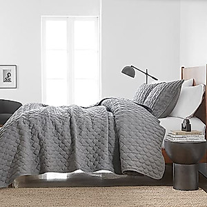 WDCOZY Dark Grey Quilt Queen Size Bedding Sets with Pillow Shams, Lightweight Soft Bedspread Coverlet, Quilted Blanket Thin Comforter Bed Cover, All Season Spring Summer, 3 Pieces, 90x90 inches