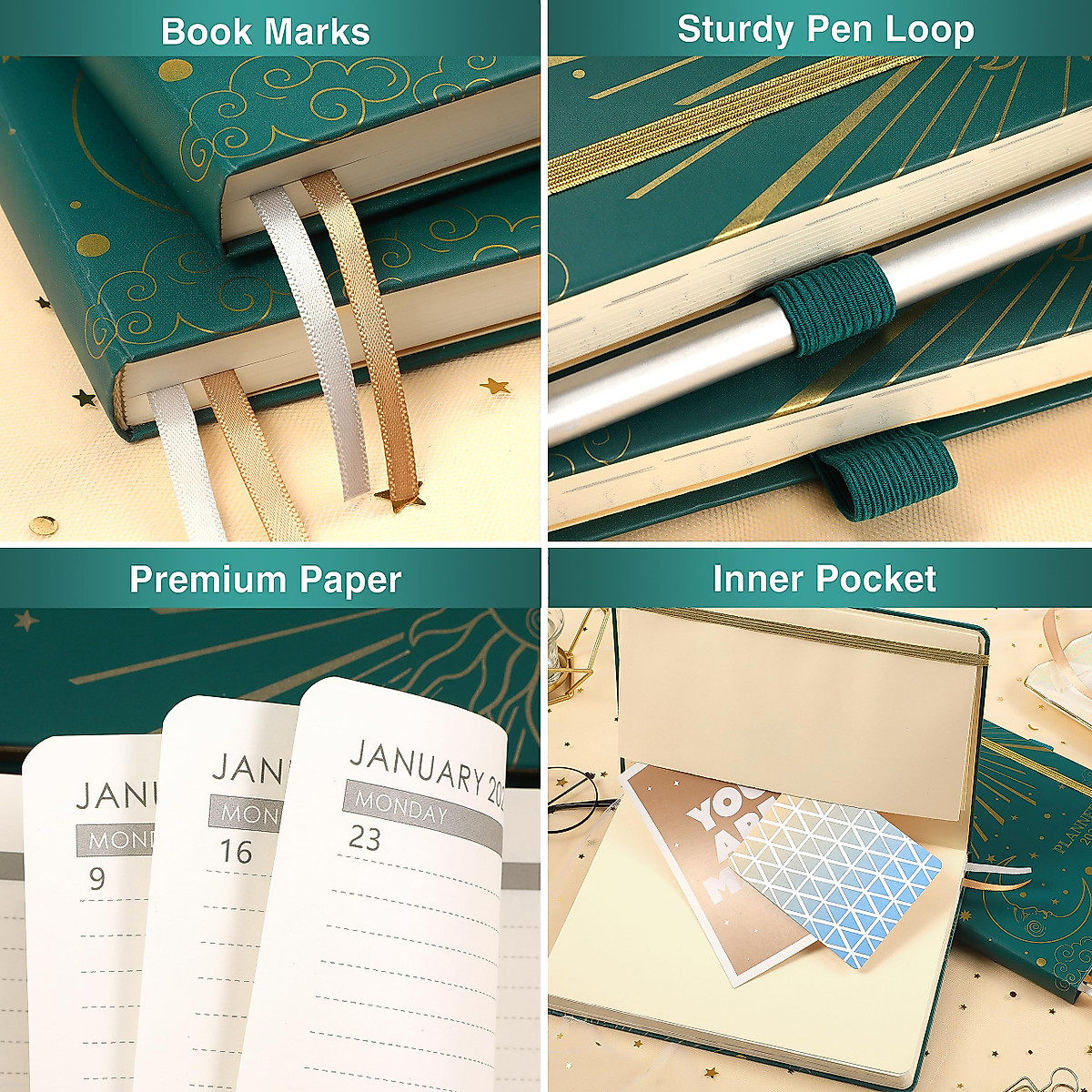 Planner 2024 - Weekly Monthly Planner 2024, 2024 Calendar Planner from January 2024 - December 2024, 5.75" x 8.4", Planner 2024 with Inner Pocket, Pen Holder, Elastic Closure