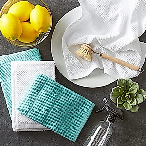 DII Basic Chef Collection, Assorted Terry Kitchen Towel Set, Dishtowel Set, Aqua, 4 Piece