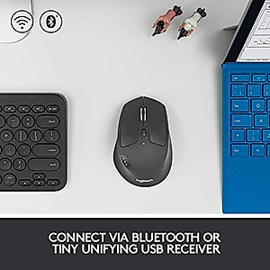 Logitech M720 Wireless Triathlon Mouse with Bluetooth for PC with Hyper-Fast Scrolling and USB Unifying Receiver for Computer and Laptop - Black (Renewed)
