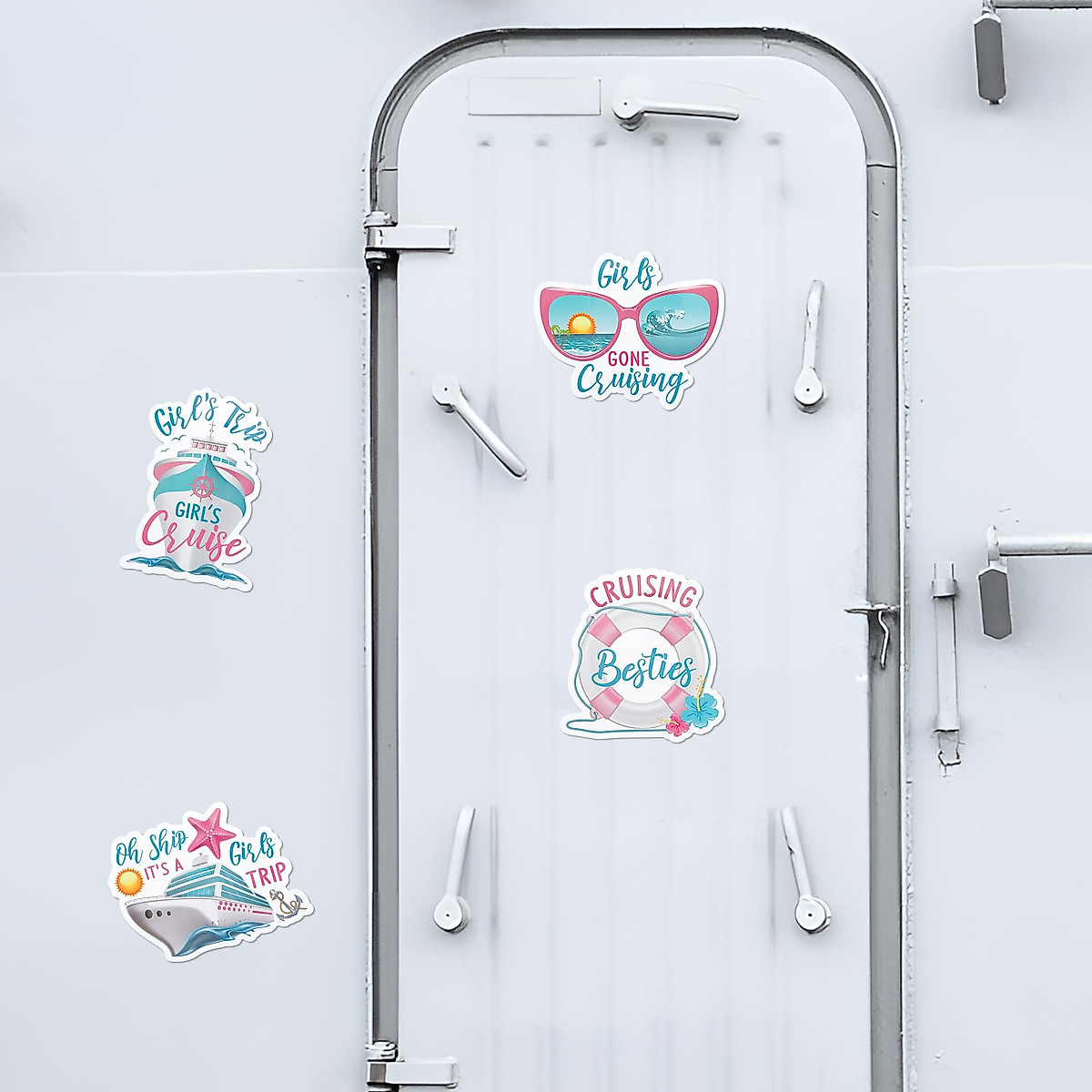 JAPBOR Cruise Door Decorations Magnetic - 4PCS Oh Ship It’s A Girls Trip Magnets, Girl Cruise Ship Car Cabin Refrigerator Magnet Decal, Cruising Magnetic Fridge Stickers for Home Kitchen Decor
