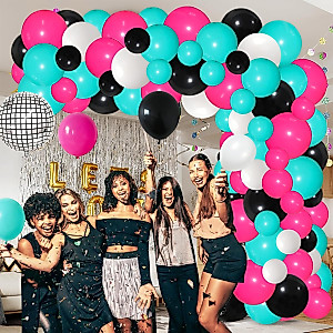 Hot Pink Black Teal Blue White Balloon garland arch, 122PCS Turquoise Blue Balloons Rose Red Balloons for Birthday Wedding Engagement Anniversary Bridal Shower Grown Up Party Decorations