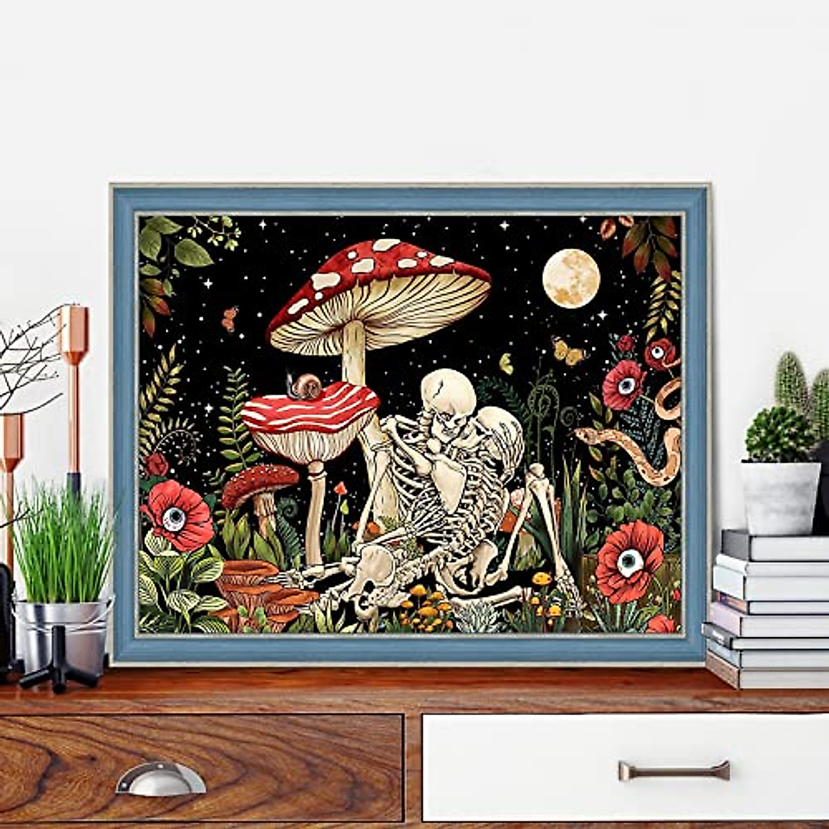 VeGuude Diamond Painting Kits for Adults, Mushroom 5D Diamond Art Kits, Full Drill DIY Crafts for Adults Home Wall Decor Diamond Dots Skeleton Moon [11.8x15.7inch]