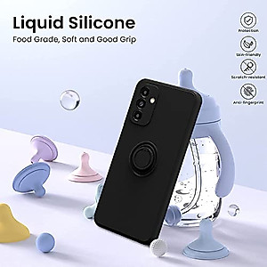 ZIYE Samsung A13 5G Phone Case with Ring Stand Holder Clip Kickstand, Skin-Friendly Touch Silicone Case with 360°Rotatable Ring Kickstand Shockproof Fall-Proof Military Drop Protection Cover Black