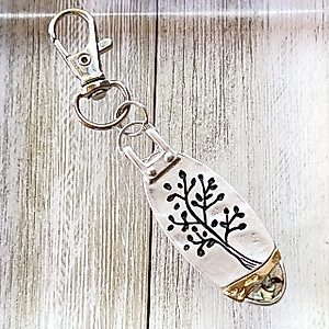 Silver Tree of Life Zipper Pull for Purse, Cute Abalone Shell Backpack Charms, Unique Gold inlaid Handbag Jewelry, Large Zipper Charms, Cool Keychain Charm