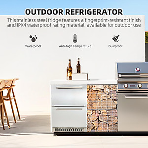 24 inch Undercounter Refrigerators with Weatherproof Full Stainless Steel Body, Built-in Beverage Refrigerator for Home and Commercial Use, Stainless Steel Door, Fast Cooling, Low Noise, 37-65 °F