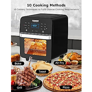 Nuwave Brio Air Fryer Oven, 15.5Qt X-Large Family Size, SS Rotisserie Basket &Skewer-Kit, Reversible Ultra Non-Stick Grill/Griddle Plate, Powerful 1800W, Integrated Smart Thermometer,Black