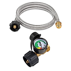 SHINESTAR 5FT Propane Adapter Hose, Comes with an Upgraded Propane Tank Gauge for 5-40lb Propane Tank