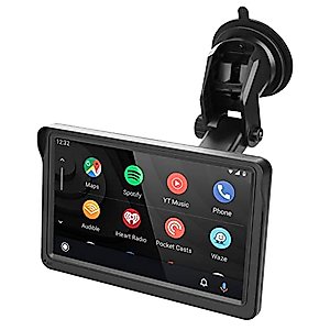 Portable Car Stereo with Wireless Apple Carplay and Android Auto - 7" Touchscreen Car Radio with Bluetooth | Mirror Link | Dash or Windshield Mounted