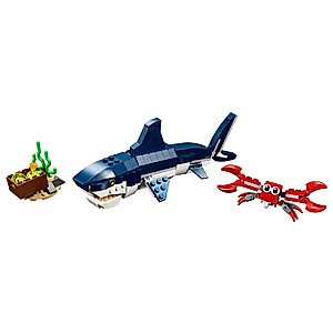 LEGO Creator 3 in 1 Deep Sea Creatures, Transforms from Shark and Crab to Squid to Angler Fish, Sea Animal Toys, Gifts for 7 Plus Year Old Girls and Boys, 31088