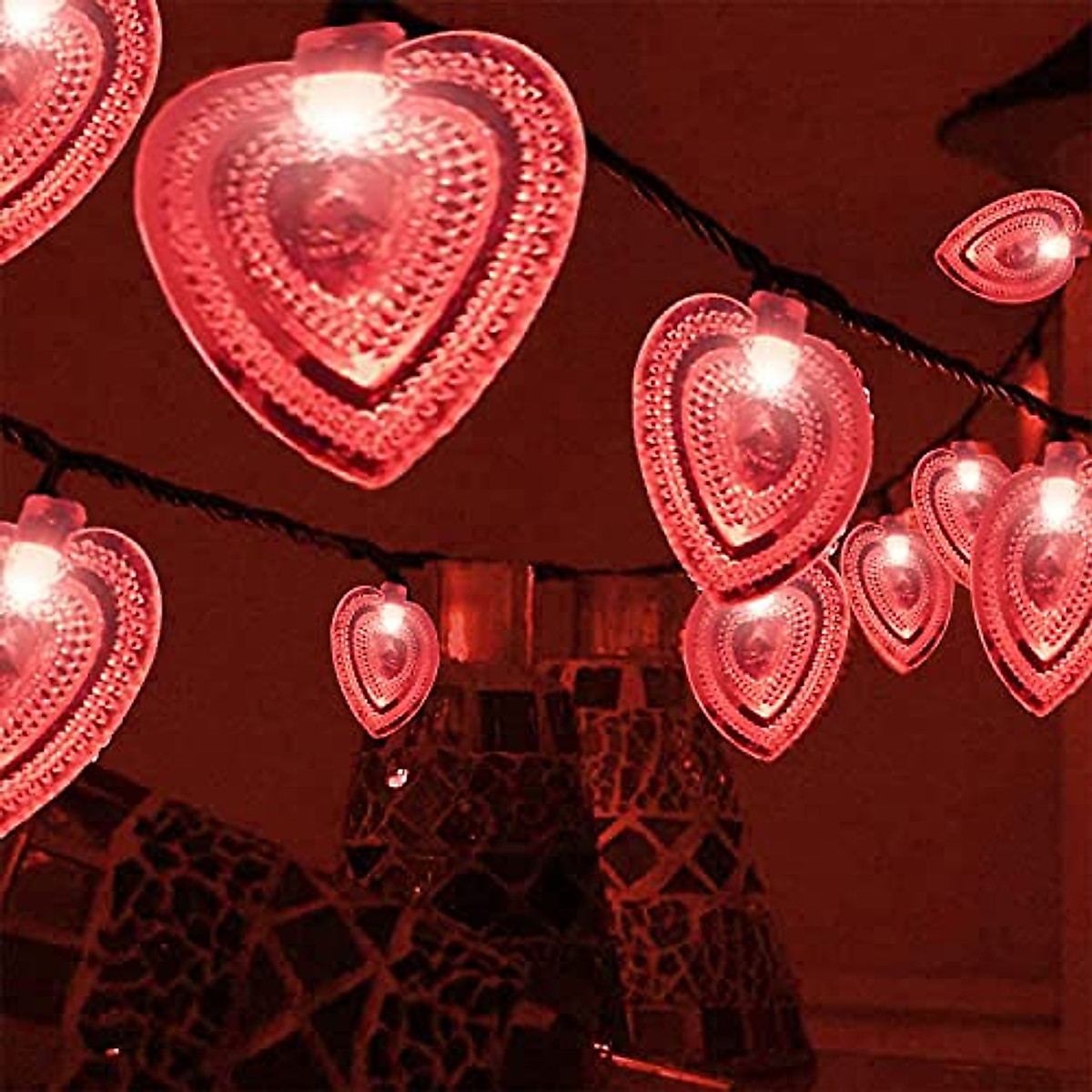 WONFAST Solar Heart String Lights, Waterproof 20ft 30LED Heart-Shaped 8 Mode Solar Starry Wedding Party Ambiance Lighting Fairy Lights for Outdoor Garden Home Christmas Valentine's Day Decor(Red)